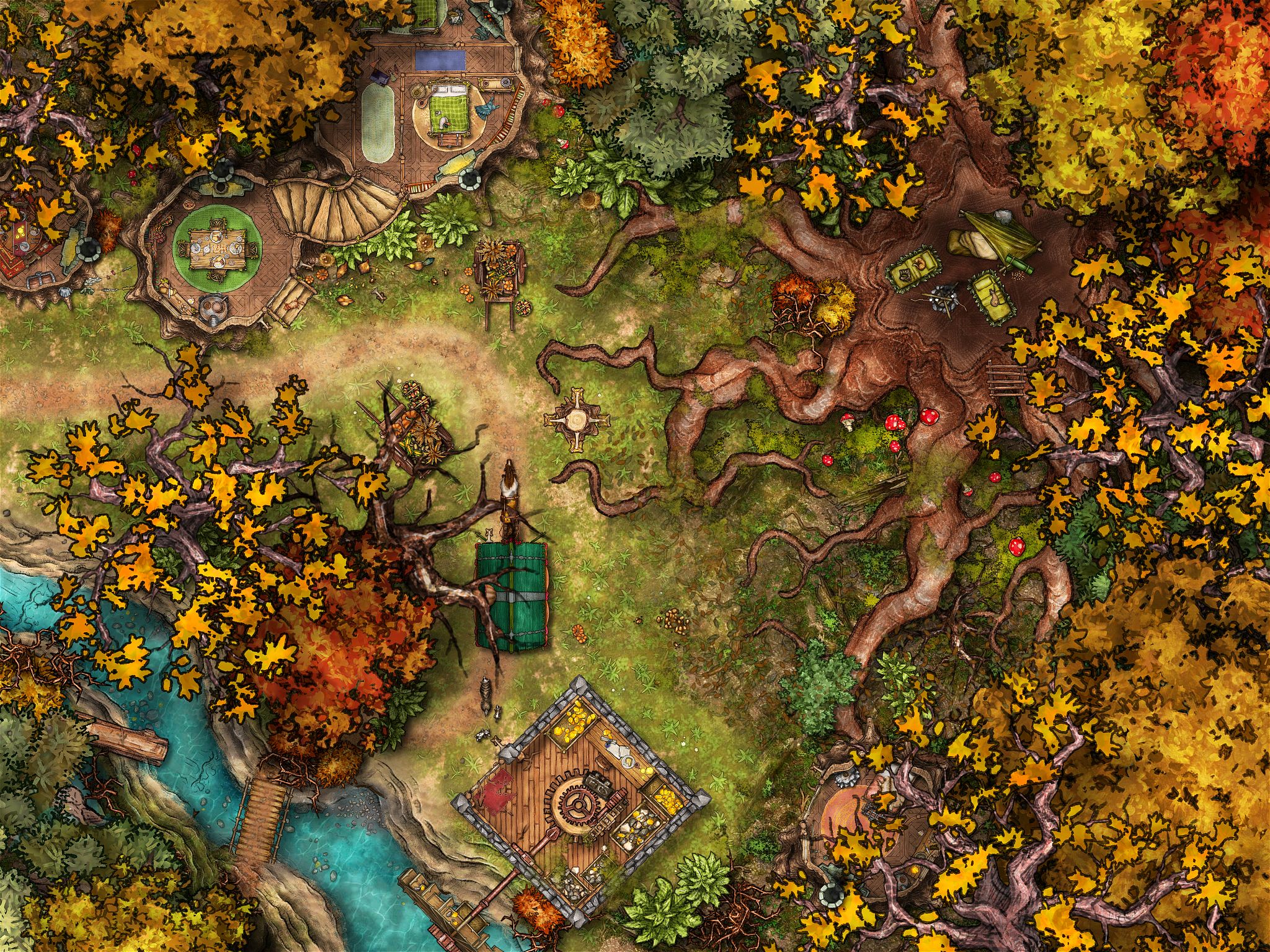 Tree Hut Village Autumn; Day. | Inkarnate - Create Fantasy Maps Online