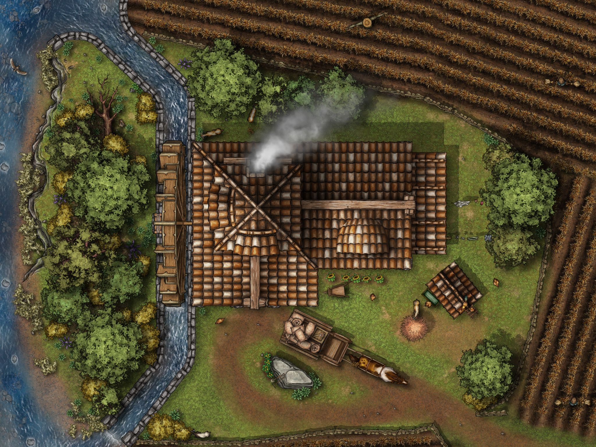 Old Mill Along the River | Inkarnate - Create Fantasy Maps Online