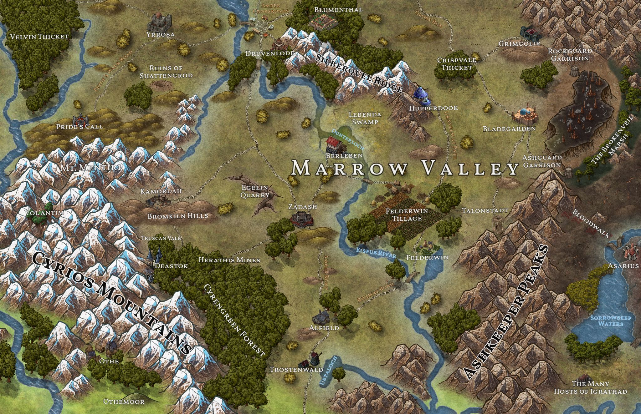 Marrow Valley - DM Version | Inkarnate - Create Fantasy Maps Online