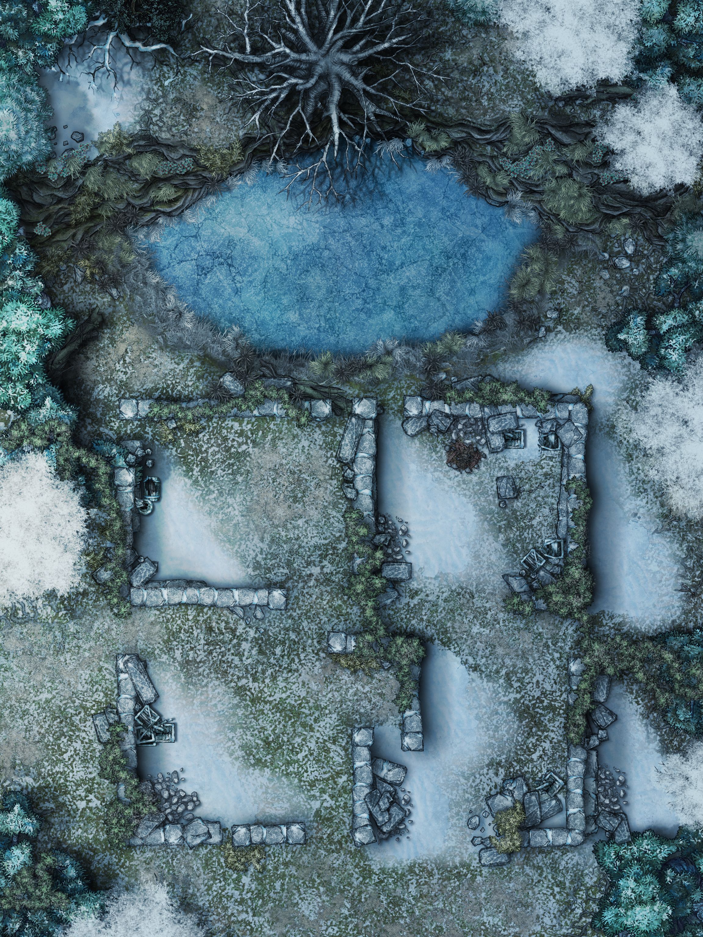 Winter ruins, frozen pond. Day. | Inkarnate - Create Fantasy Maps Online