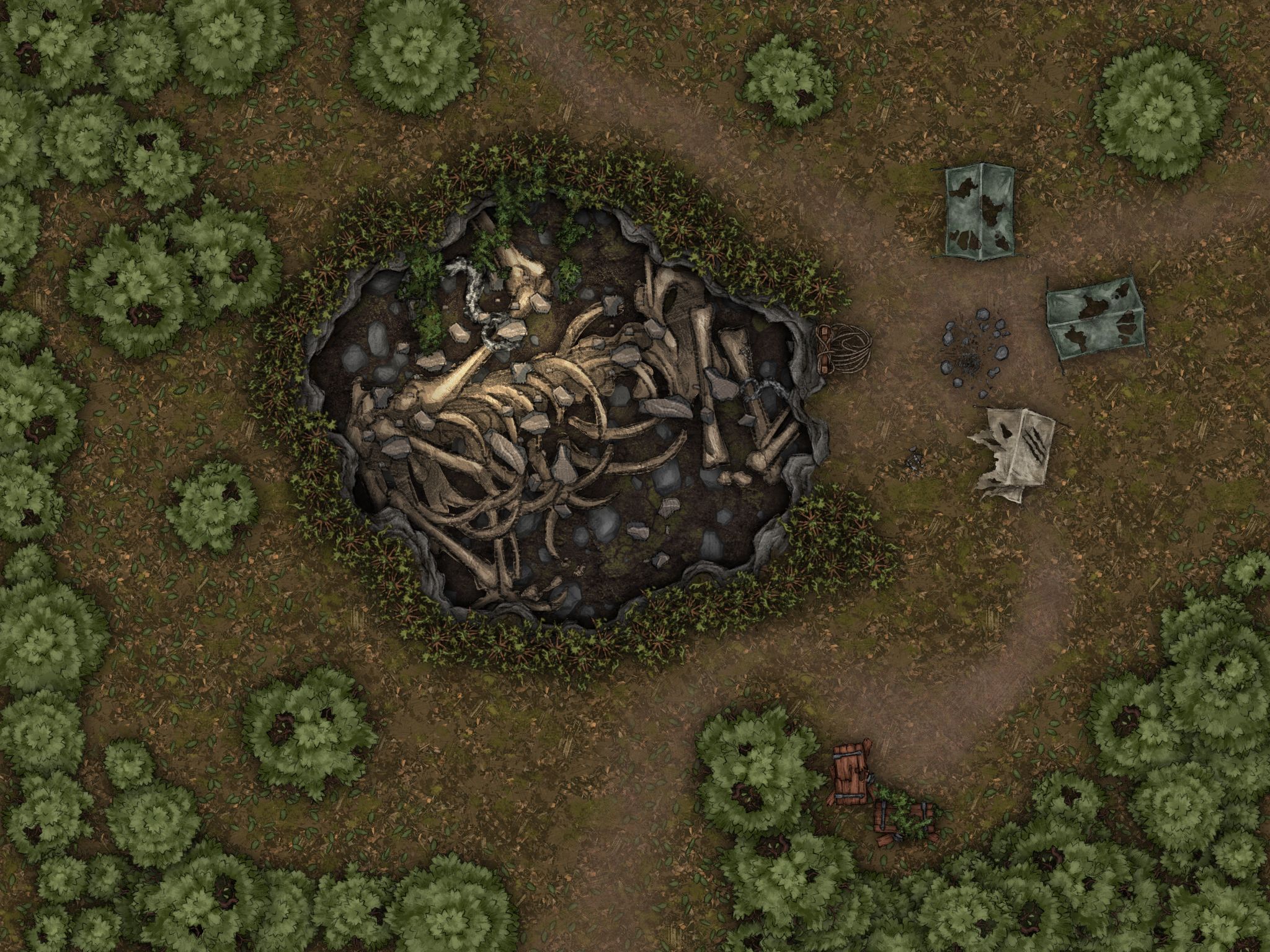 Dragon skeleton in a hole | Inkarnate - Create Fantasy Maps Online