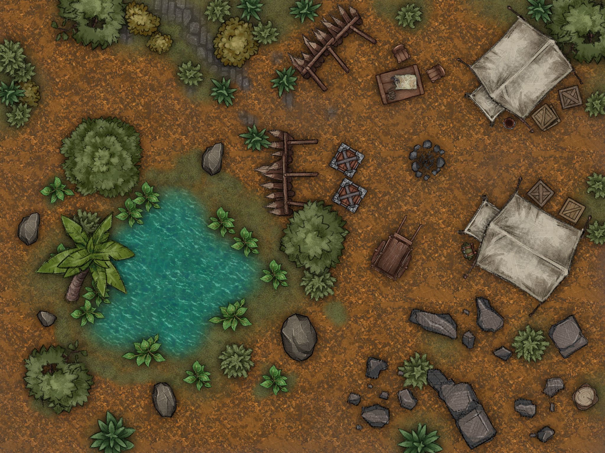 Lush Desert/Savannah Camp Battlemap [01] | Inkarnate - Create Fantasy ...