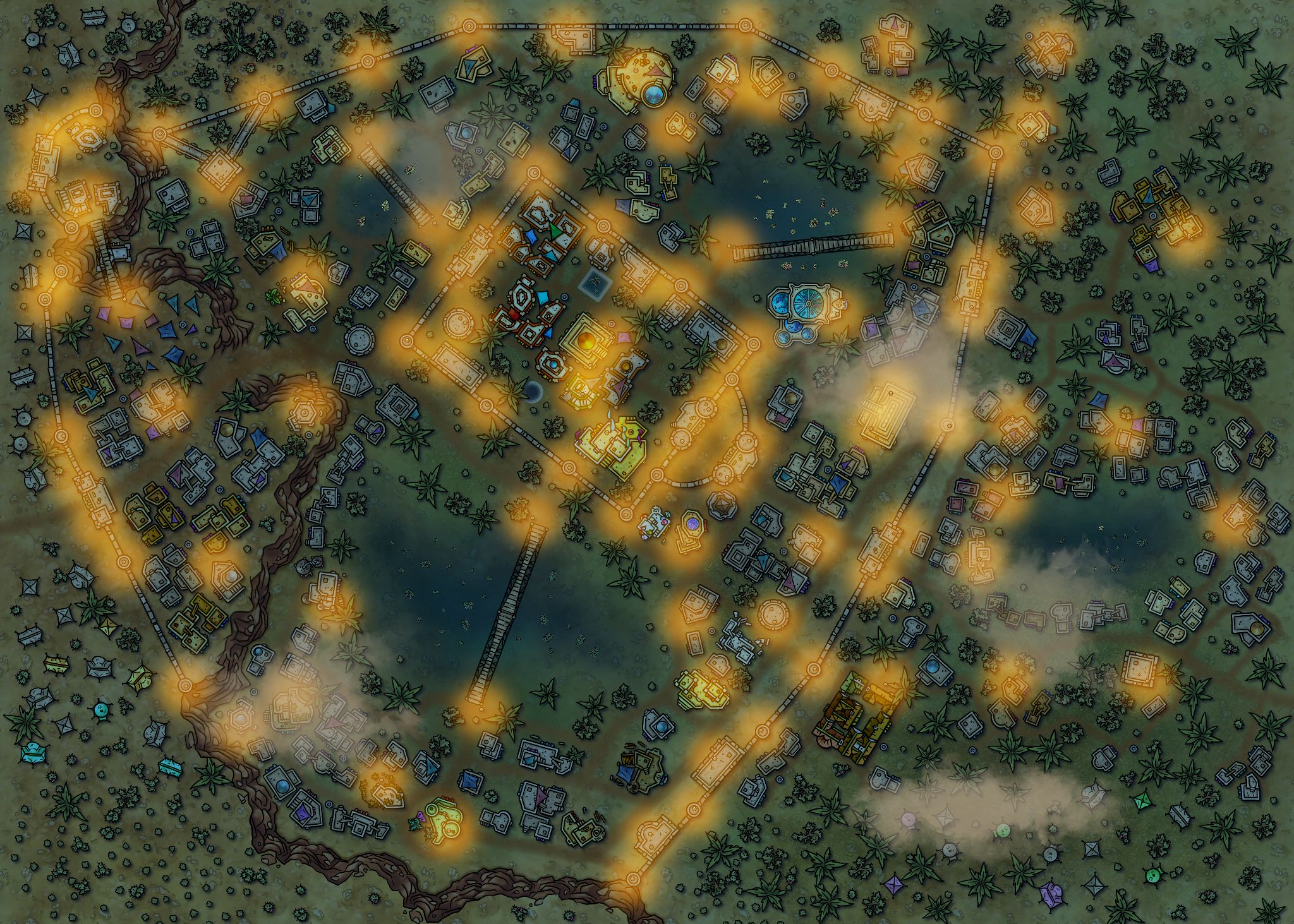 Desert Oasis Town By Night | Inkarnate - Create Fantasy Maps Online