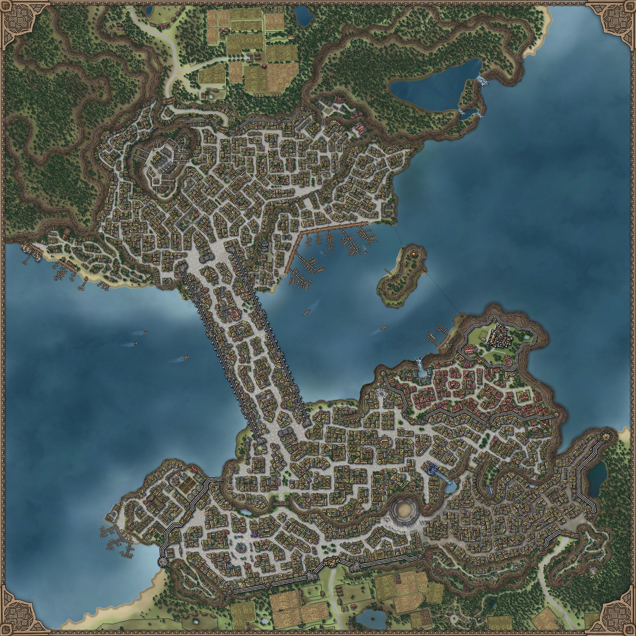Unnamed Port / Bridge City | Inkarnate - Create Fantasy Maps Online