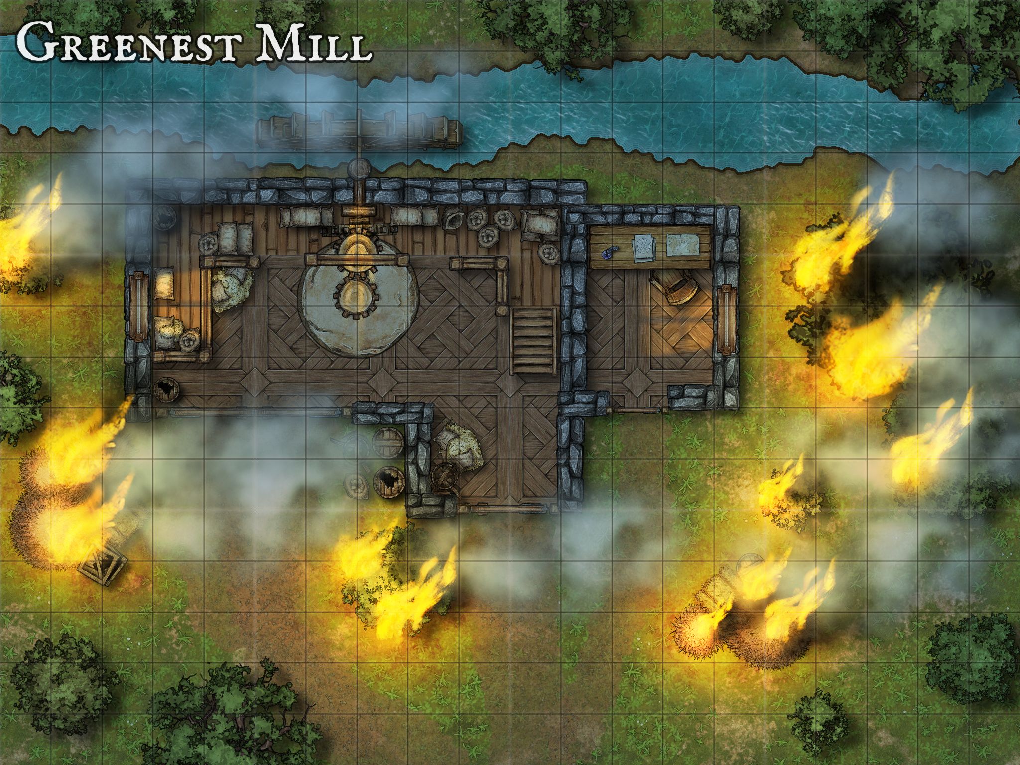 Greenest- Mill Battle Map- Night | Inkarnate - Create Fantasy Maps Online