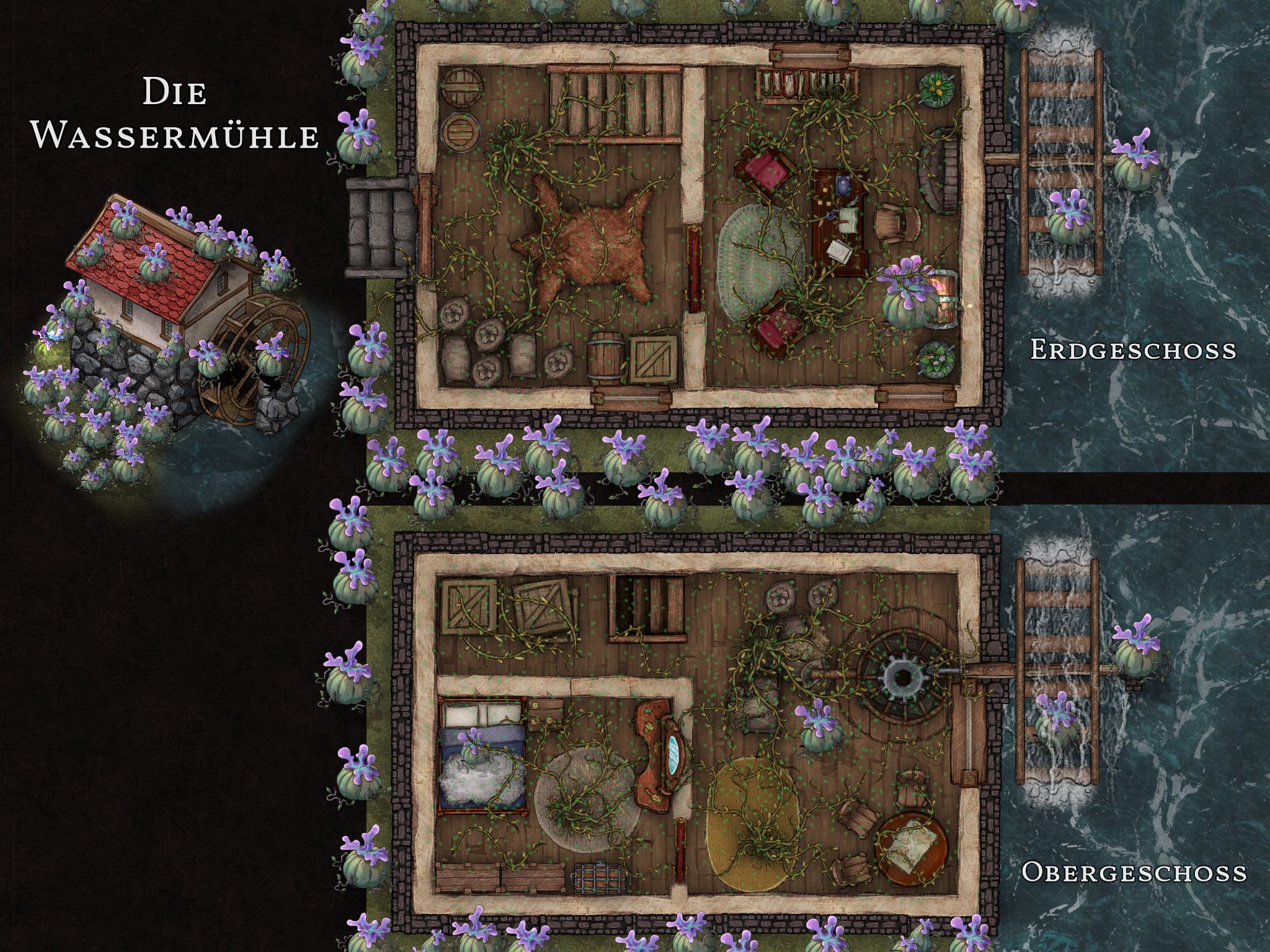 Fey-Overgrown Watermill | Inkarnate - Create Fantasy Maps Online