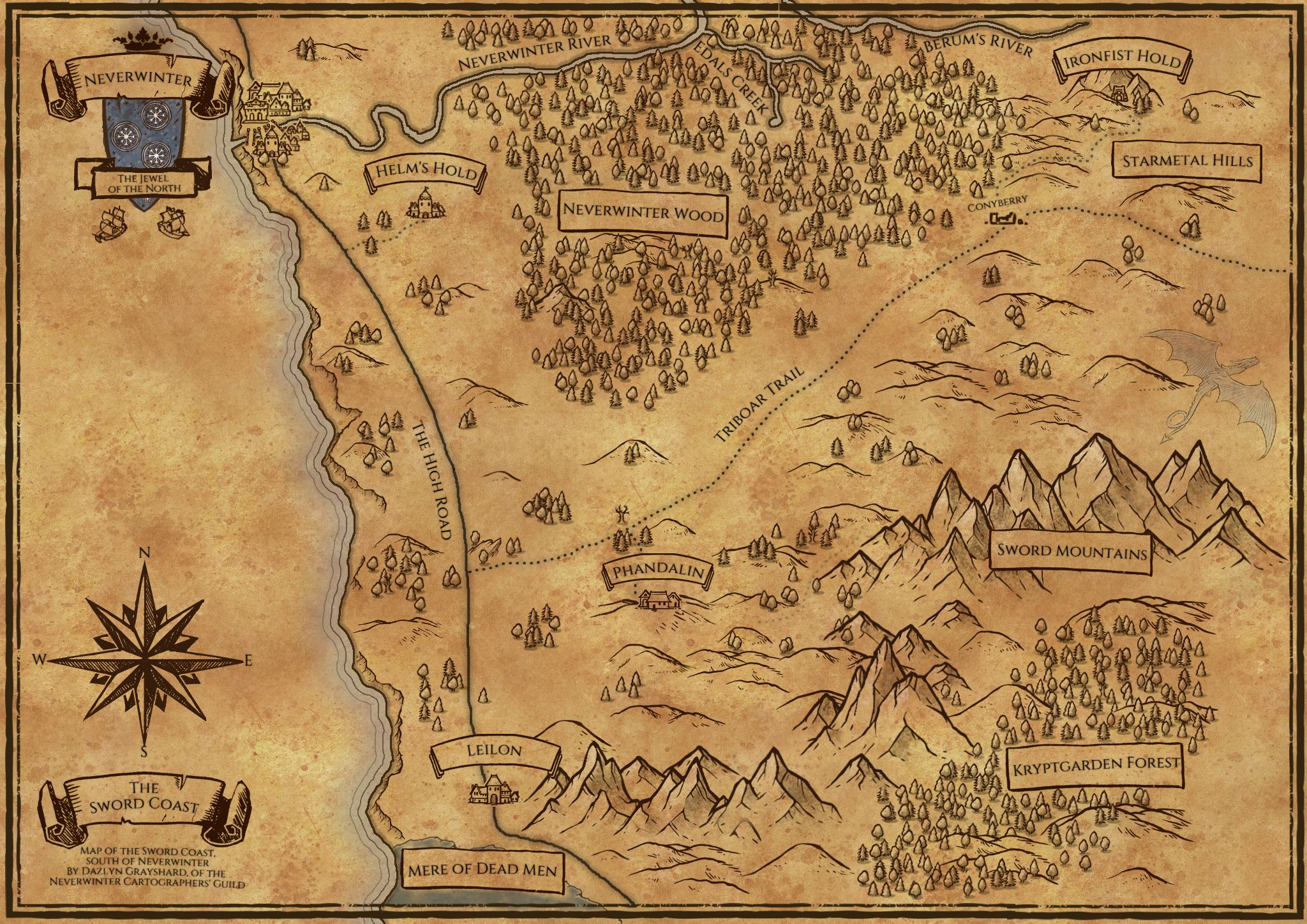 Sword Coast, South of Neverwinter (No Names) | Inkarnate - Create ...
