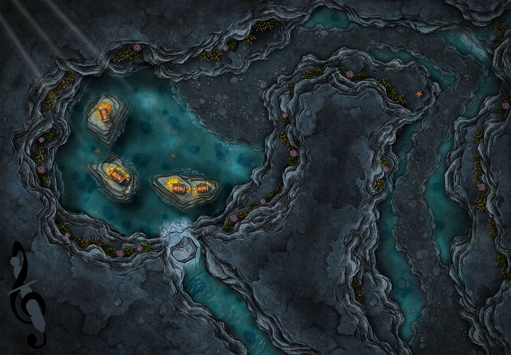 Drowned Caverns with Treasure | Inkarnate - Create Fantasy Maps Online