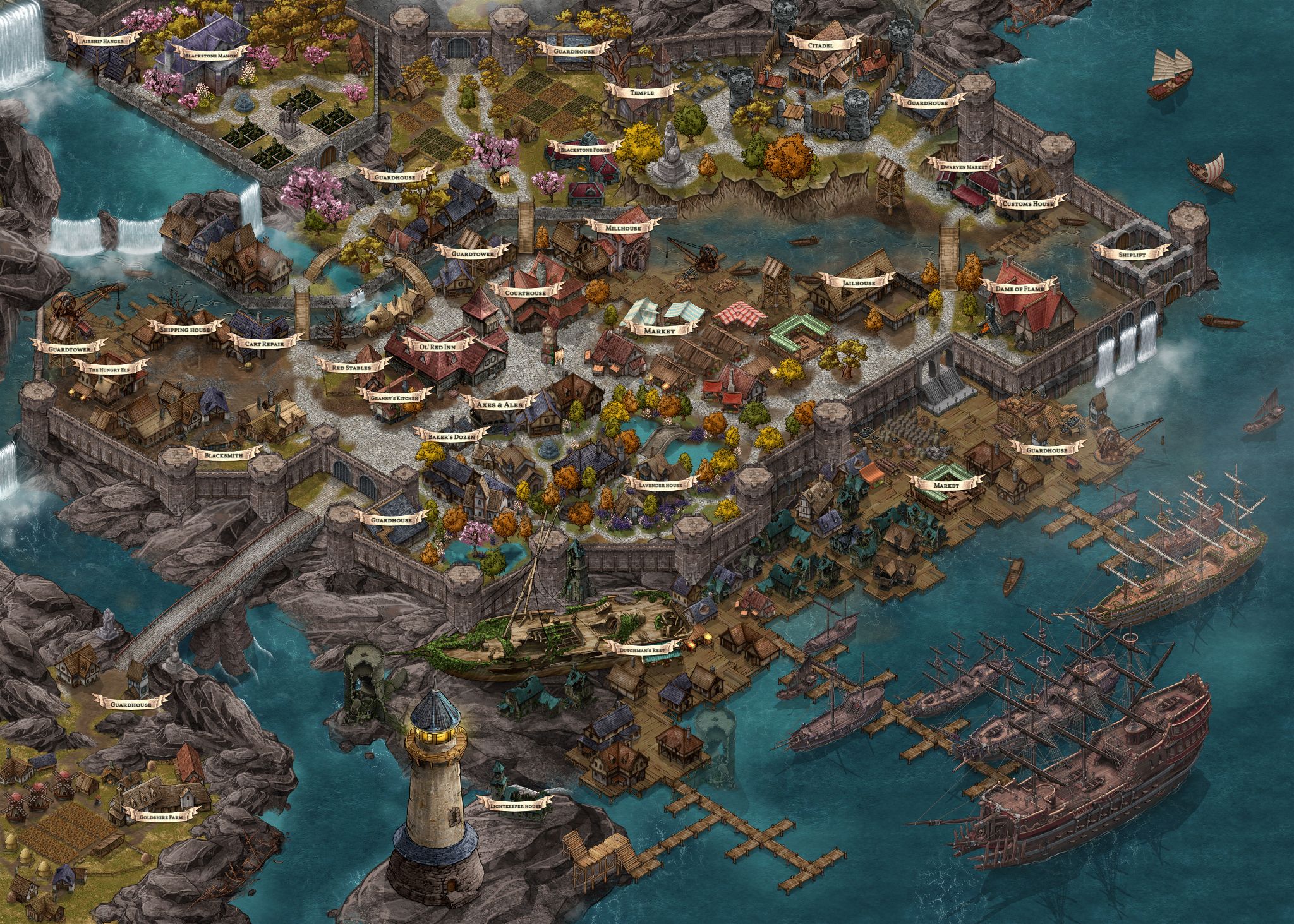 Blackstone Harbor - Coastal Town with Docks (Labeled & Named ...