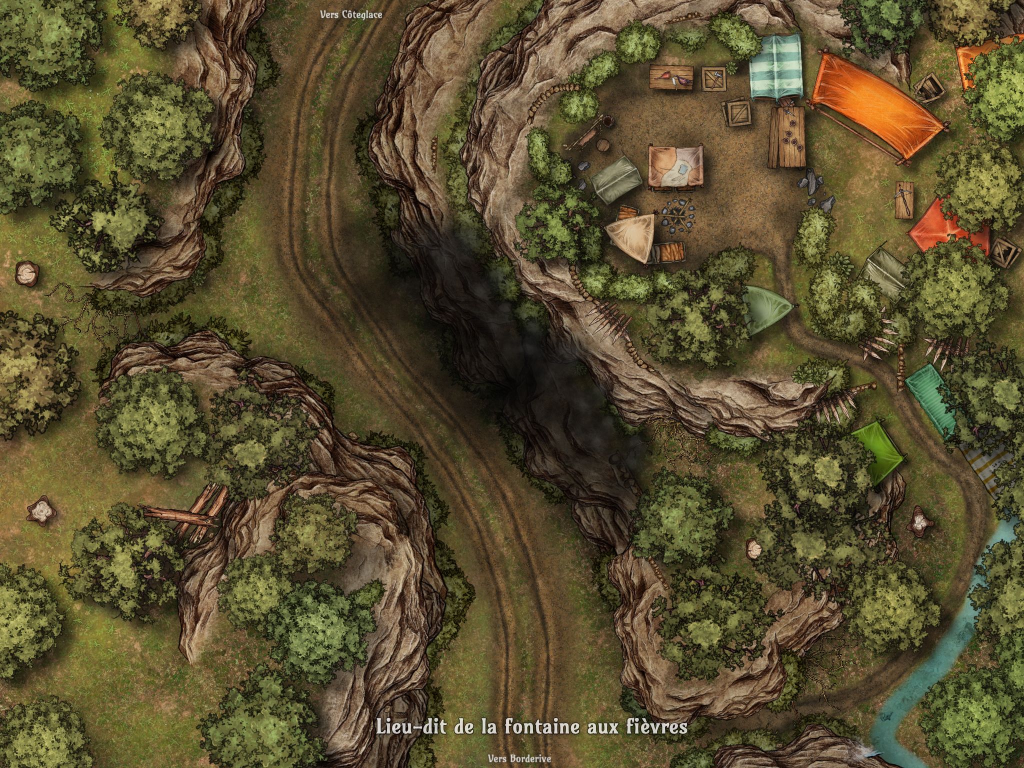 Banned camp next to the road with stream | Inkarnate - Create Fantasy ...