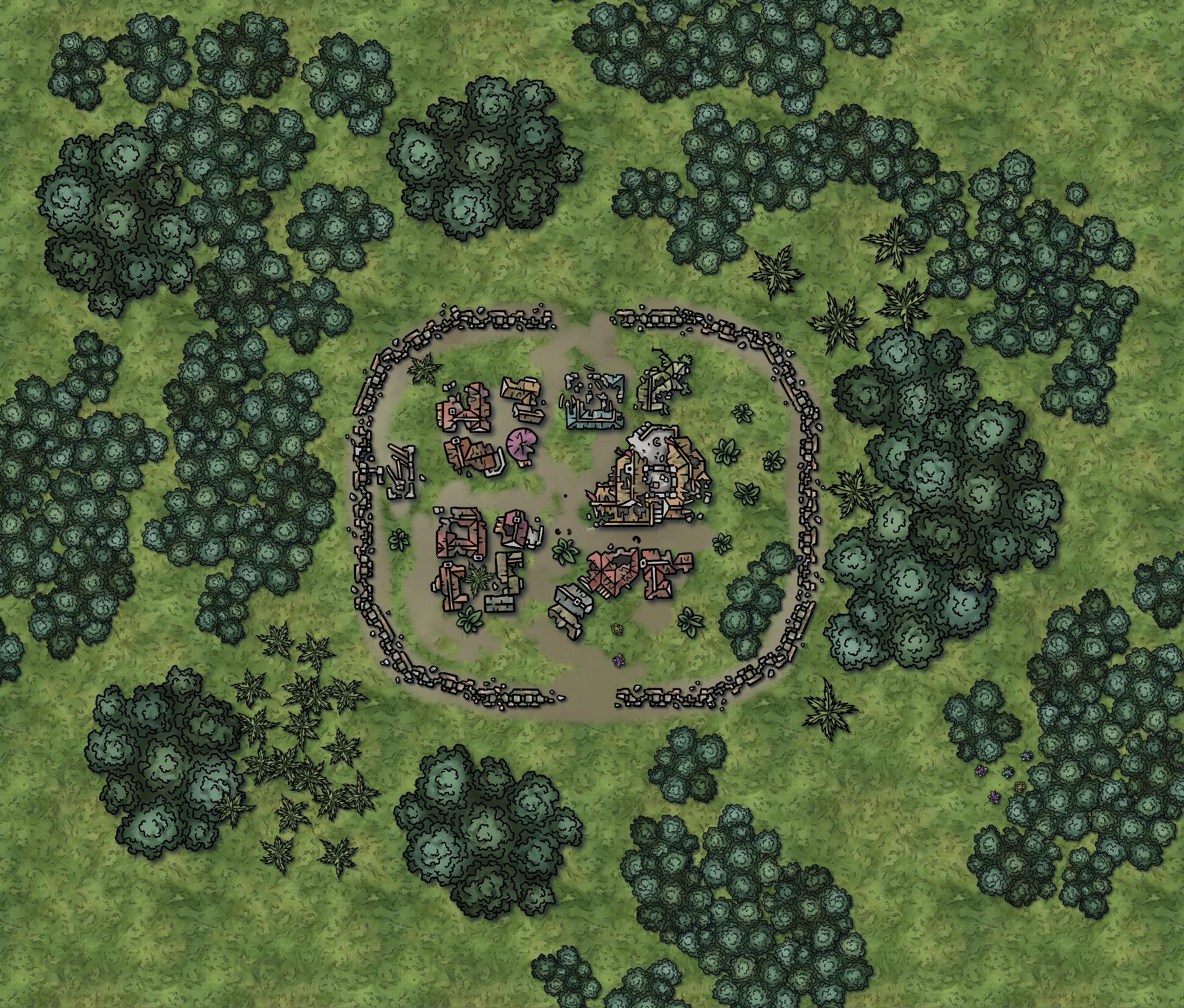 ruined forest town | Inkarnate - Create Fantasy Maps Online