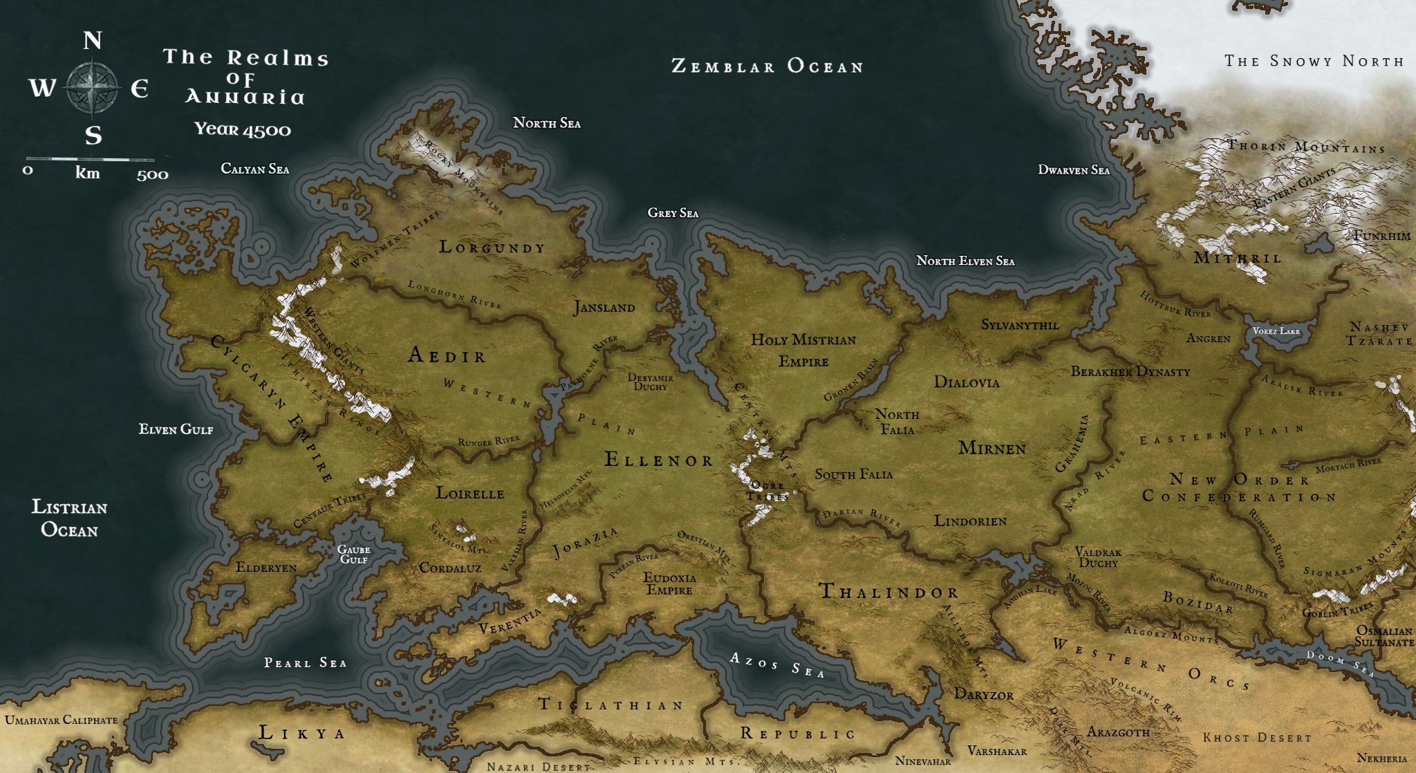 Map of Annaria (year 4500) (color) | Inkarnate - Create Fantasy Maps Online
