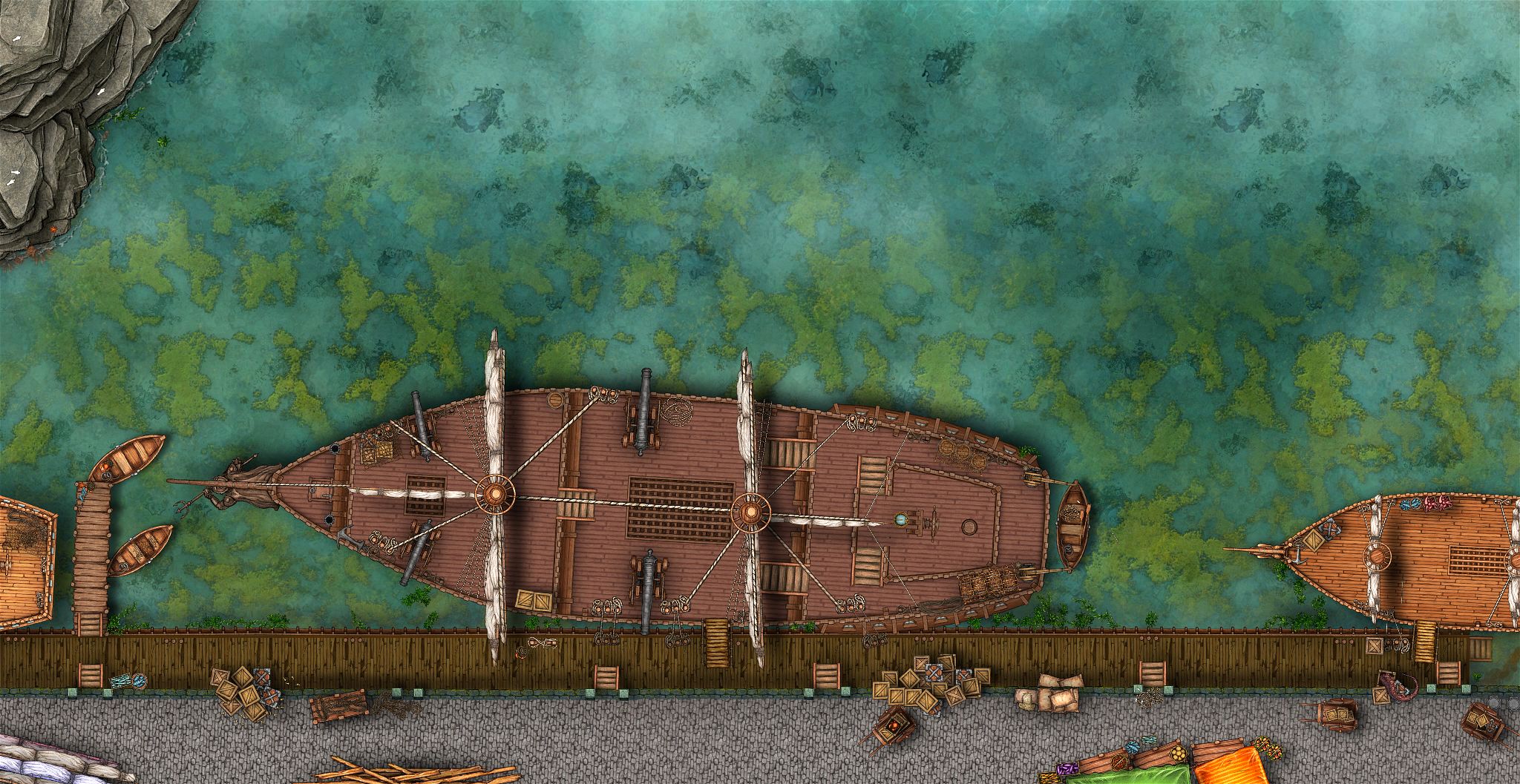 Docked ships at harbor, boardwalk, docks, daytime | Inkarnate - Create ...