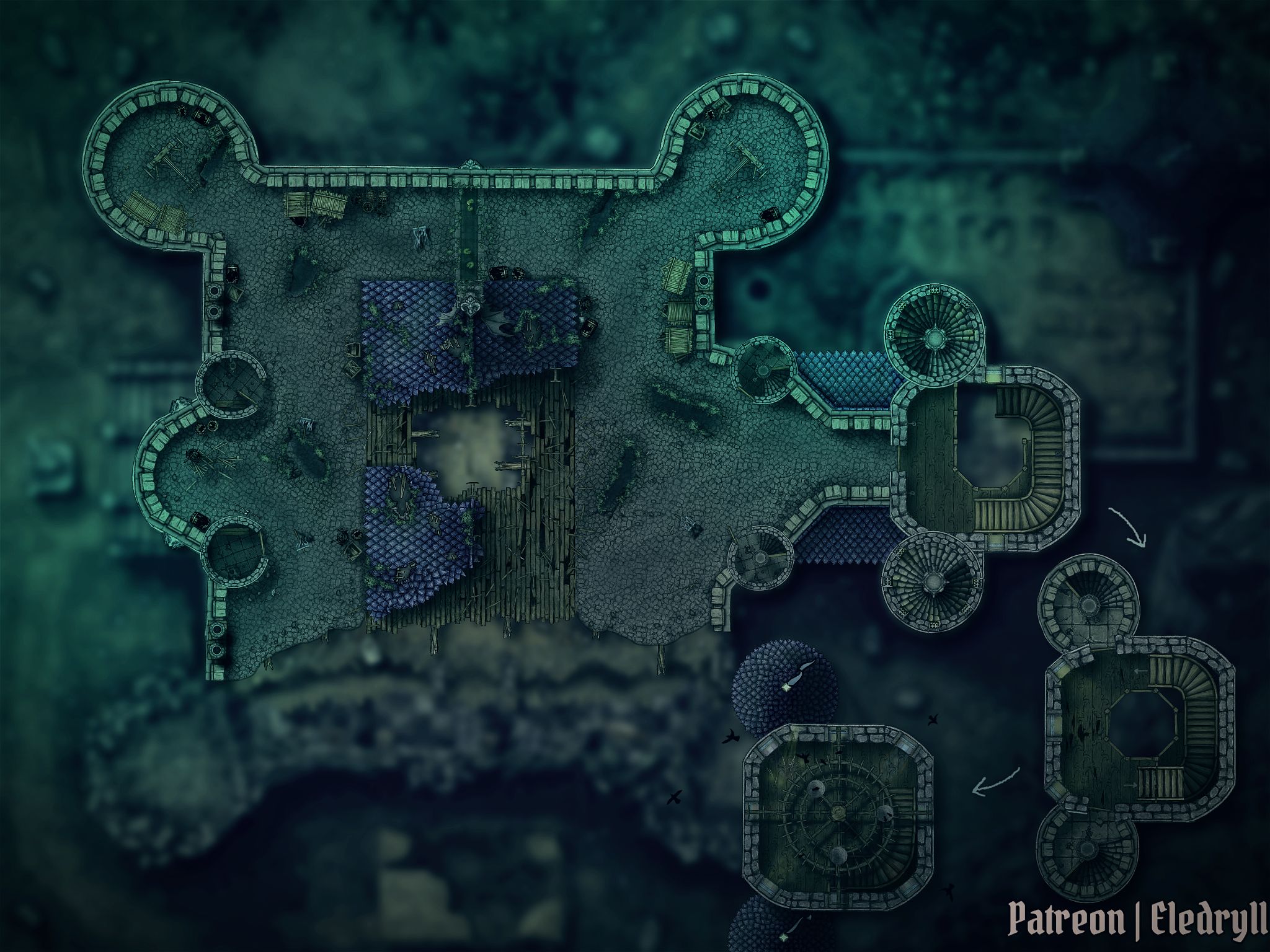 Argynvostholt - Roof (night) | Inkarnate - Create Fantasy Maps Online