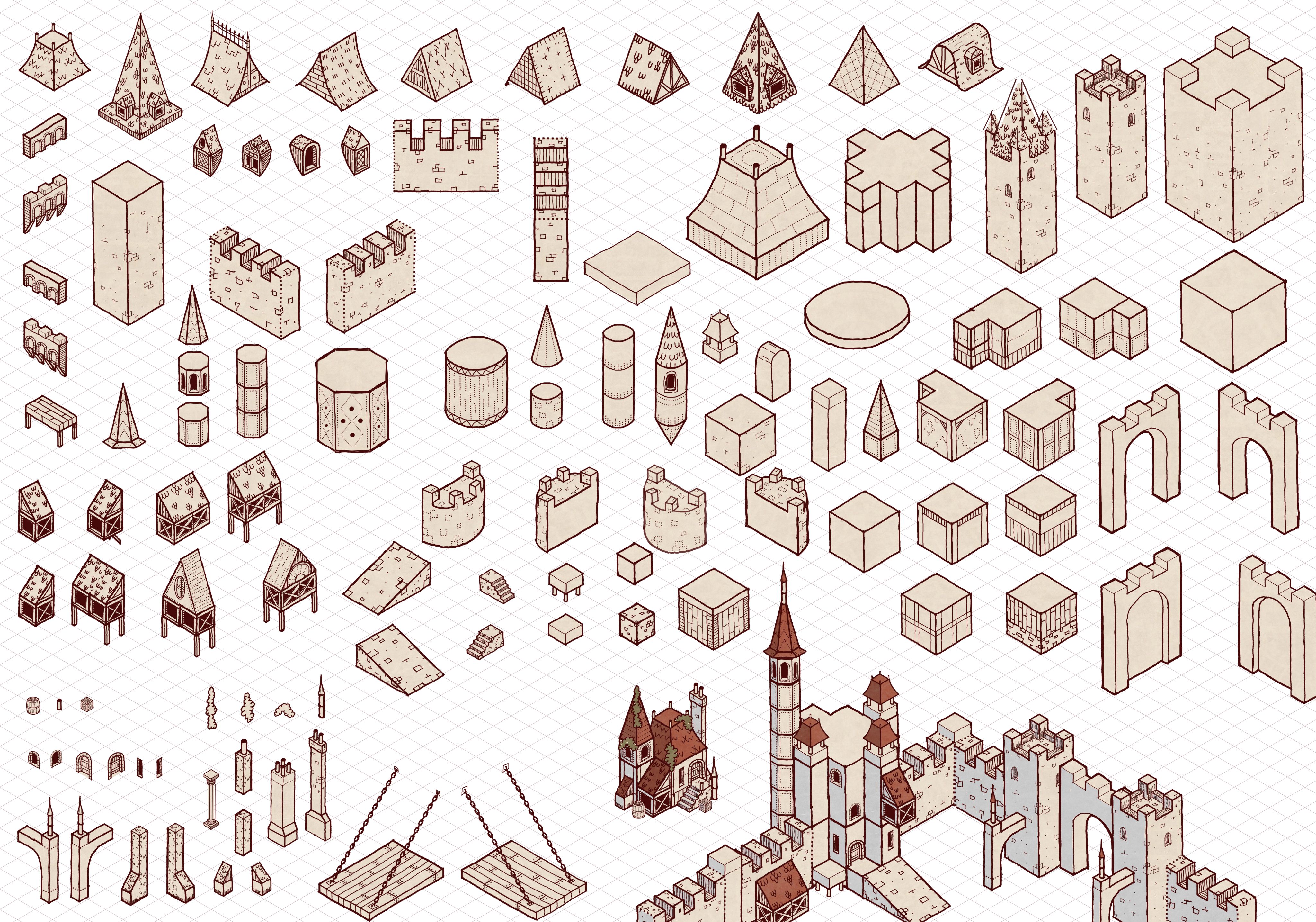 Isometric Parchment Castles | Inkarnate - Create Fantasy Maps Online