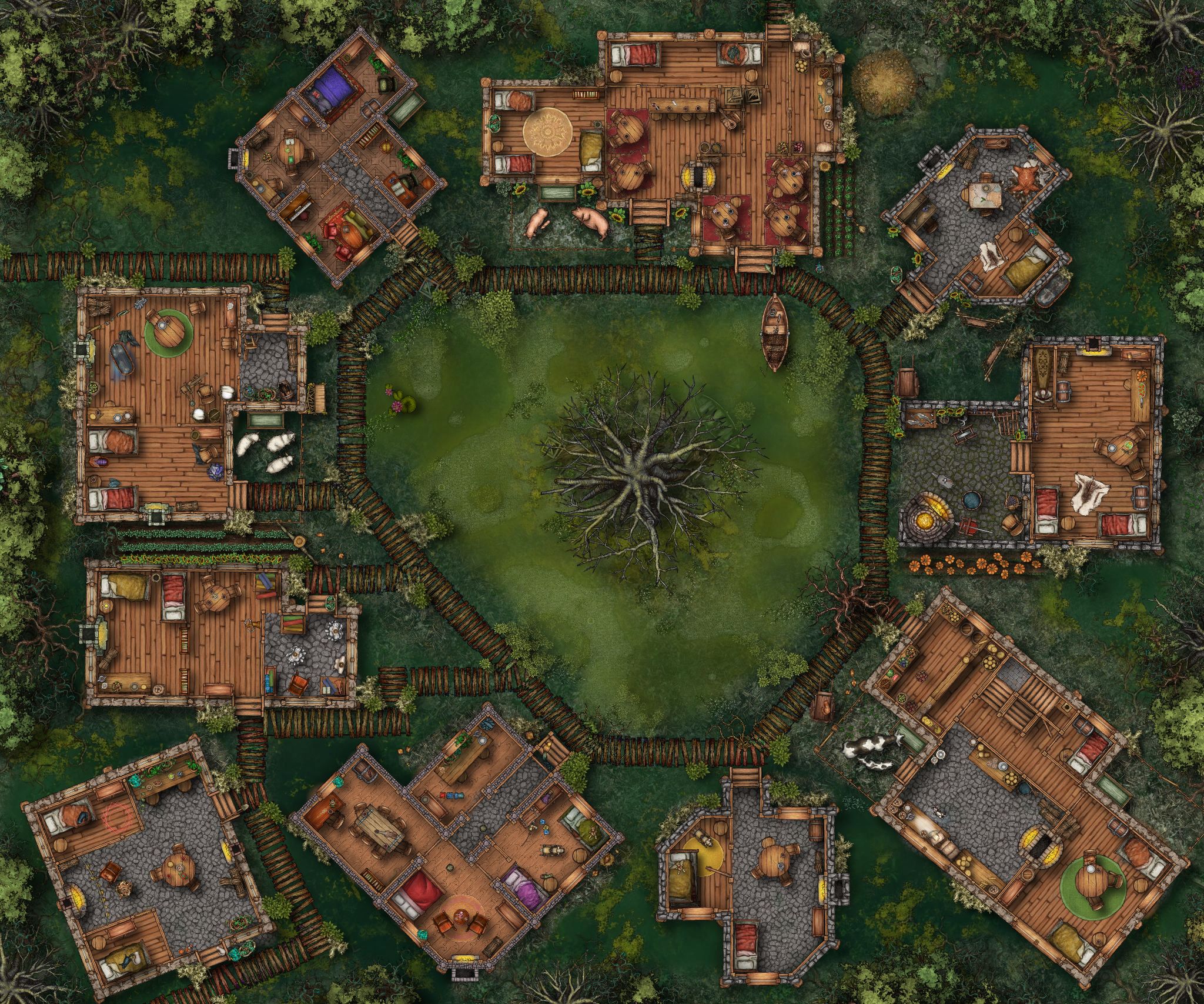 Village in a swamp - day version | Inkarnate - Create Fantasy Maps Online
