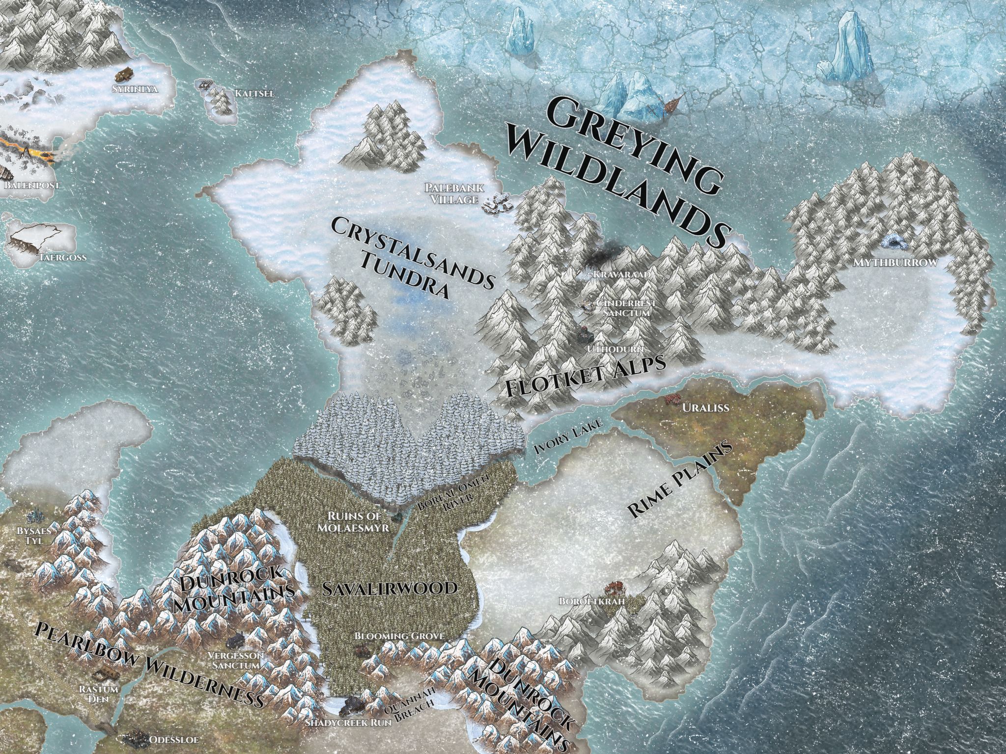 Greying Wildlands - DM Version | Inkarnate - Create Fantasy Maps Online