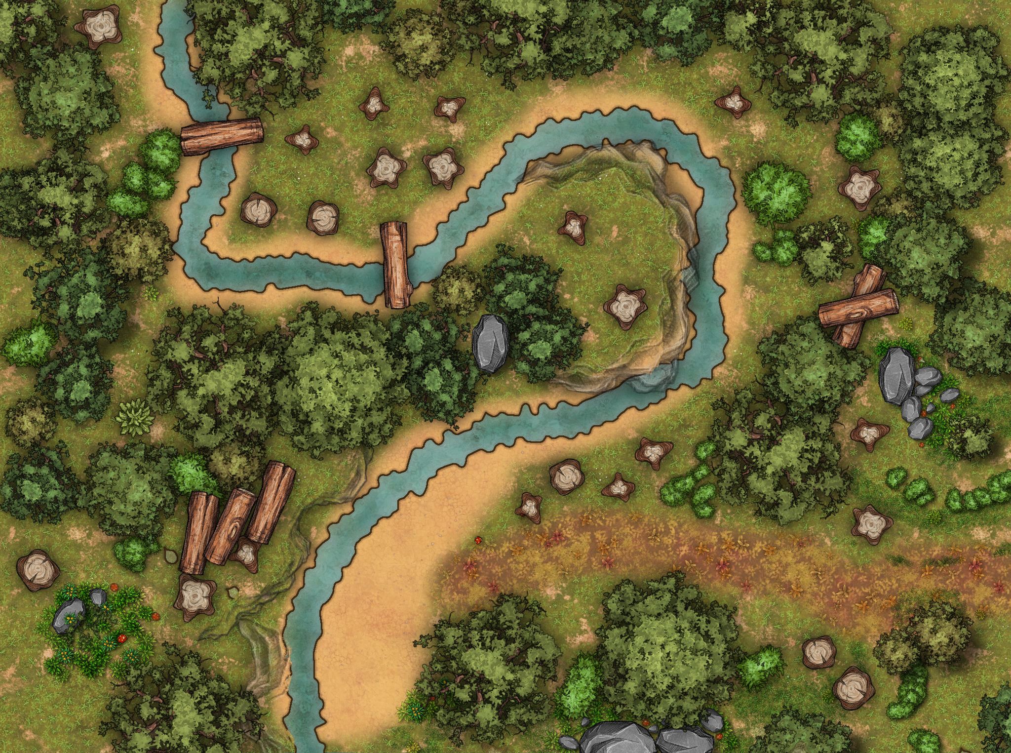 forest river cut logs | Inkarnate - Create Fantasy Maps Online