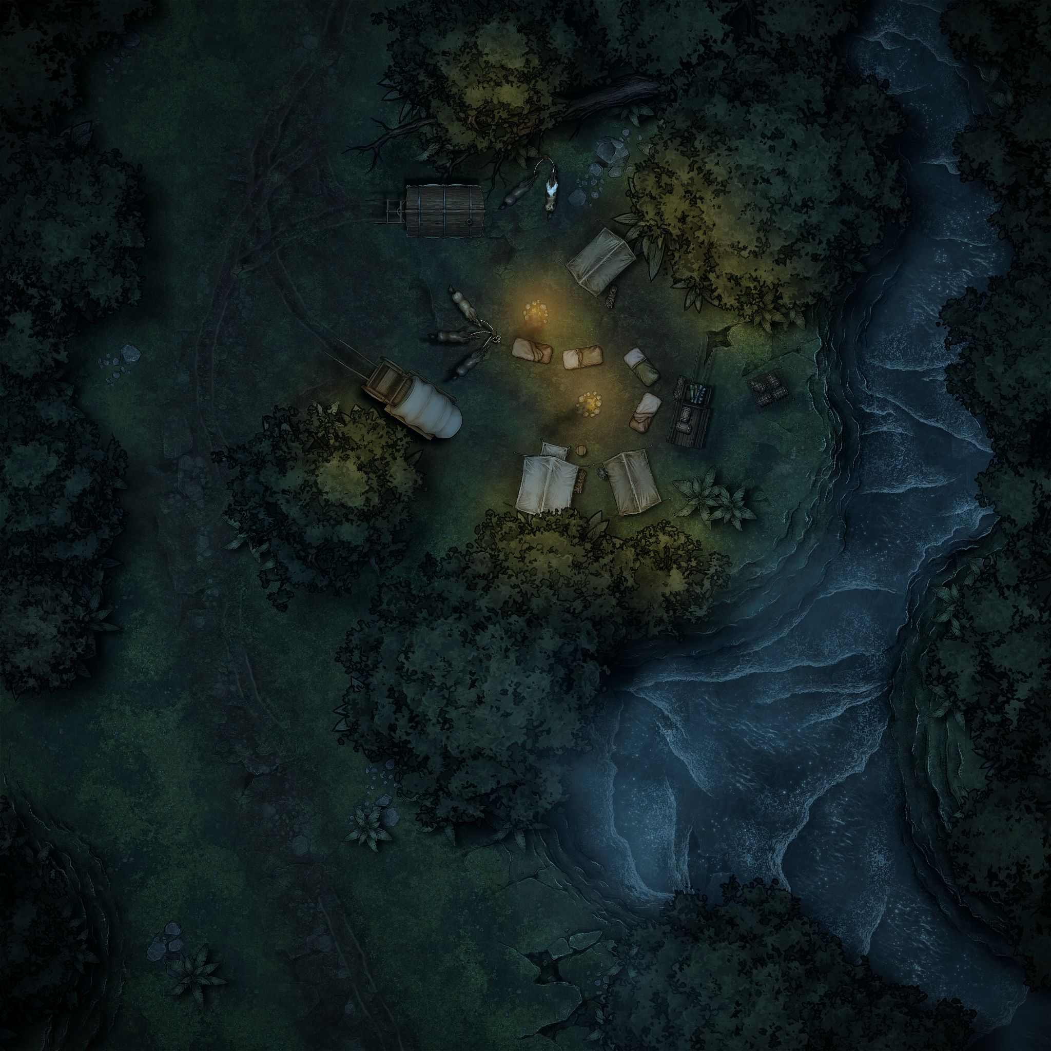 Riverside_Stormy_camp_night | Inkarnate - Create Fantasy Maps Online