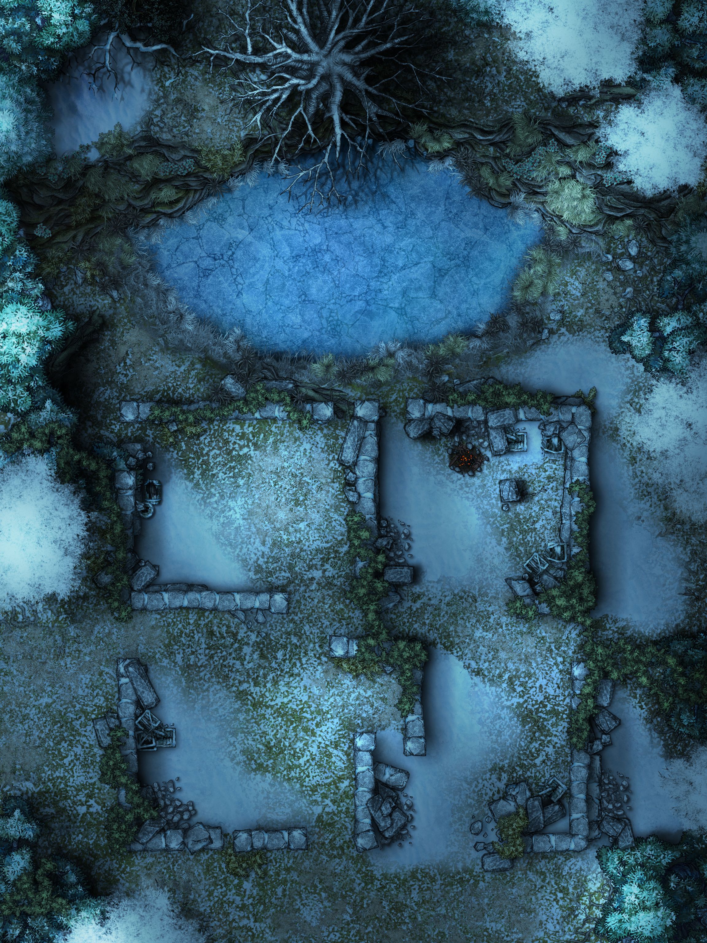 Winter ruins, frozen pond. Night version | Inkarnate - Create Fantasy ...