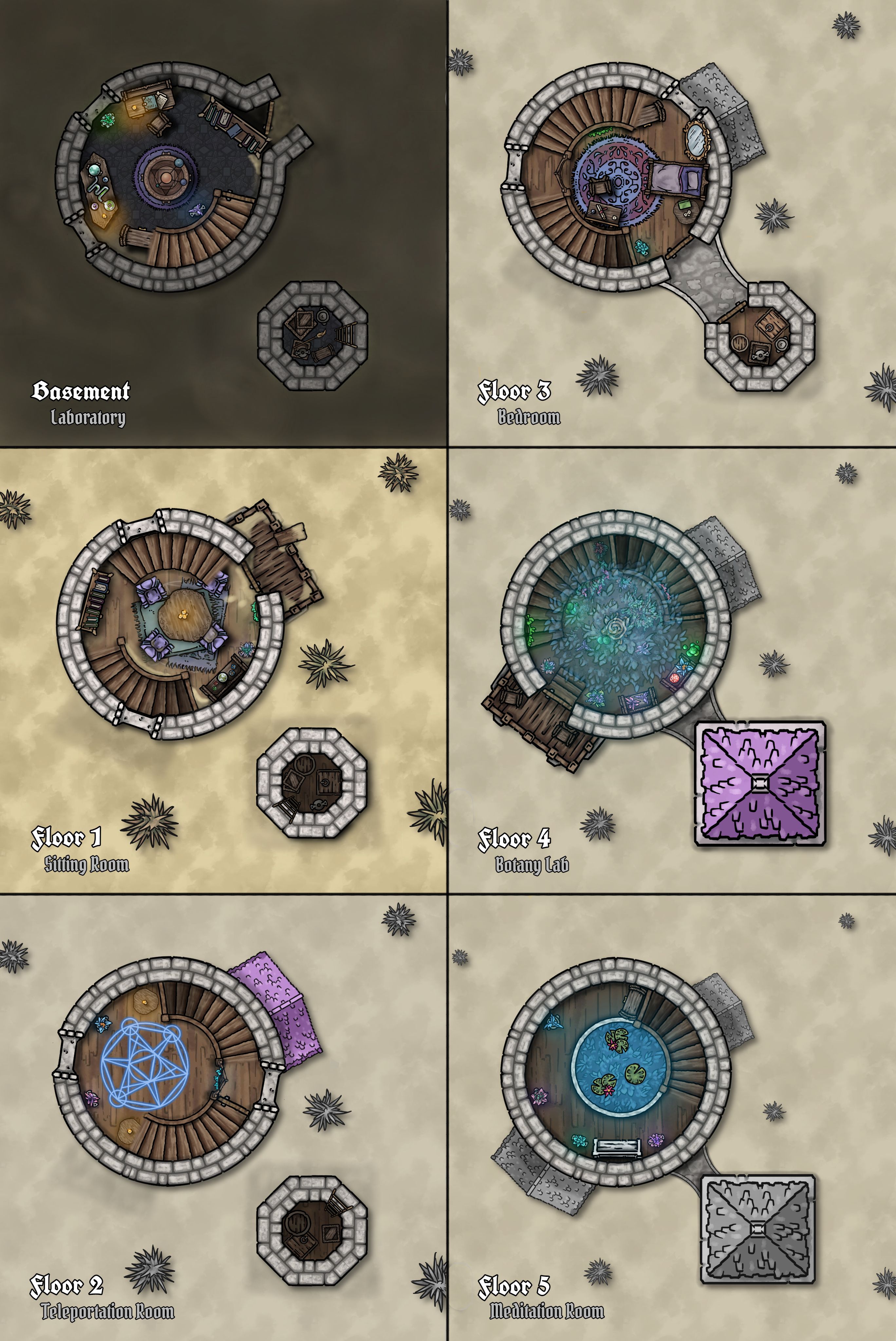 Sunken Desert Wizard Tower | Inkarnate - Create Fantasy Maps Online