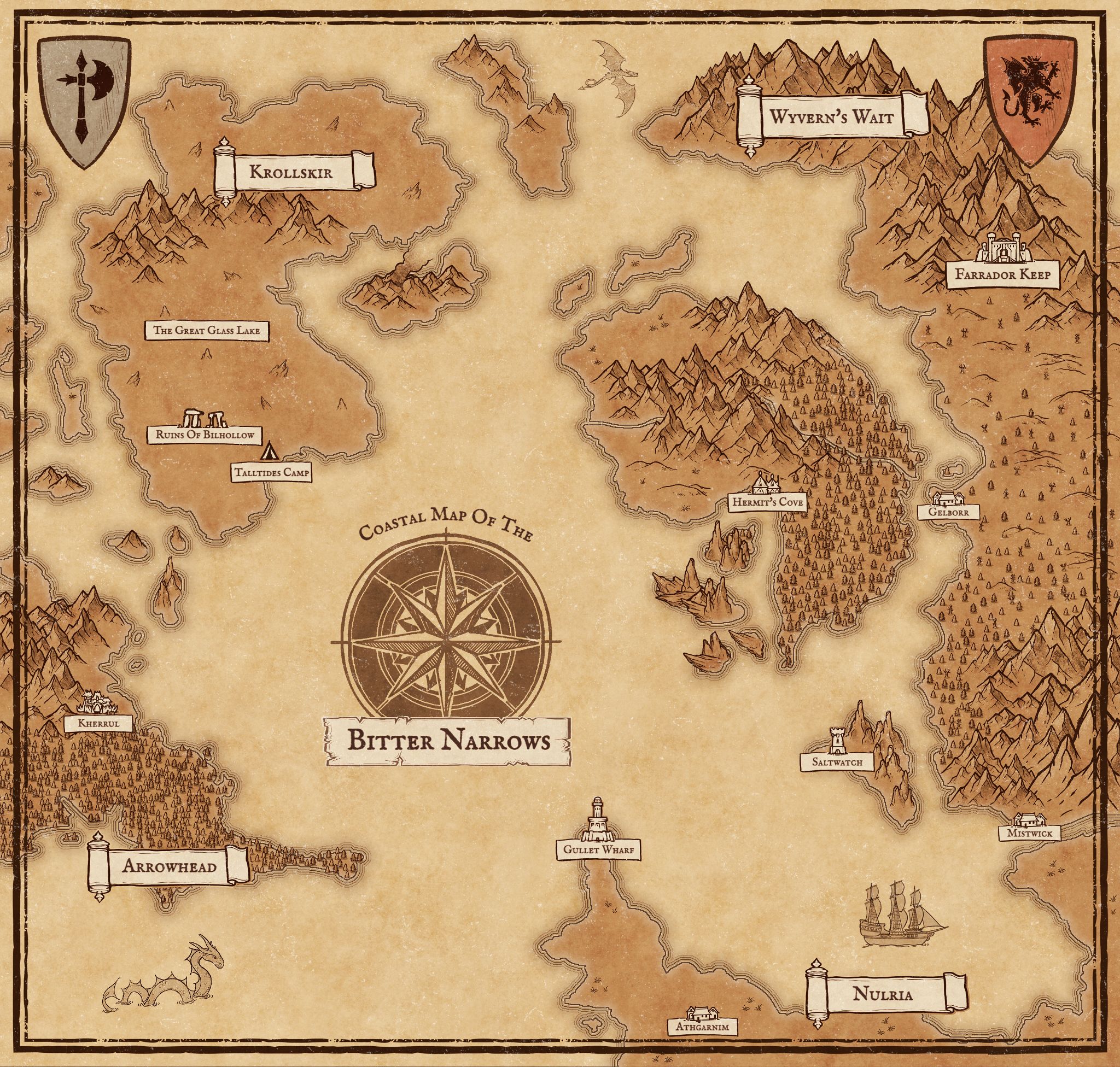 Coastal Map of The Bitter Narrows | Inkarnate - Create Fantasy Maps Online
