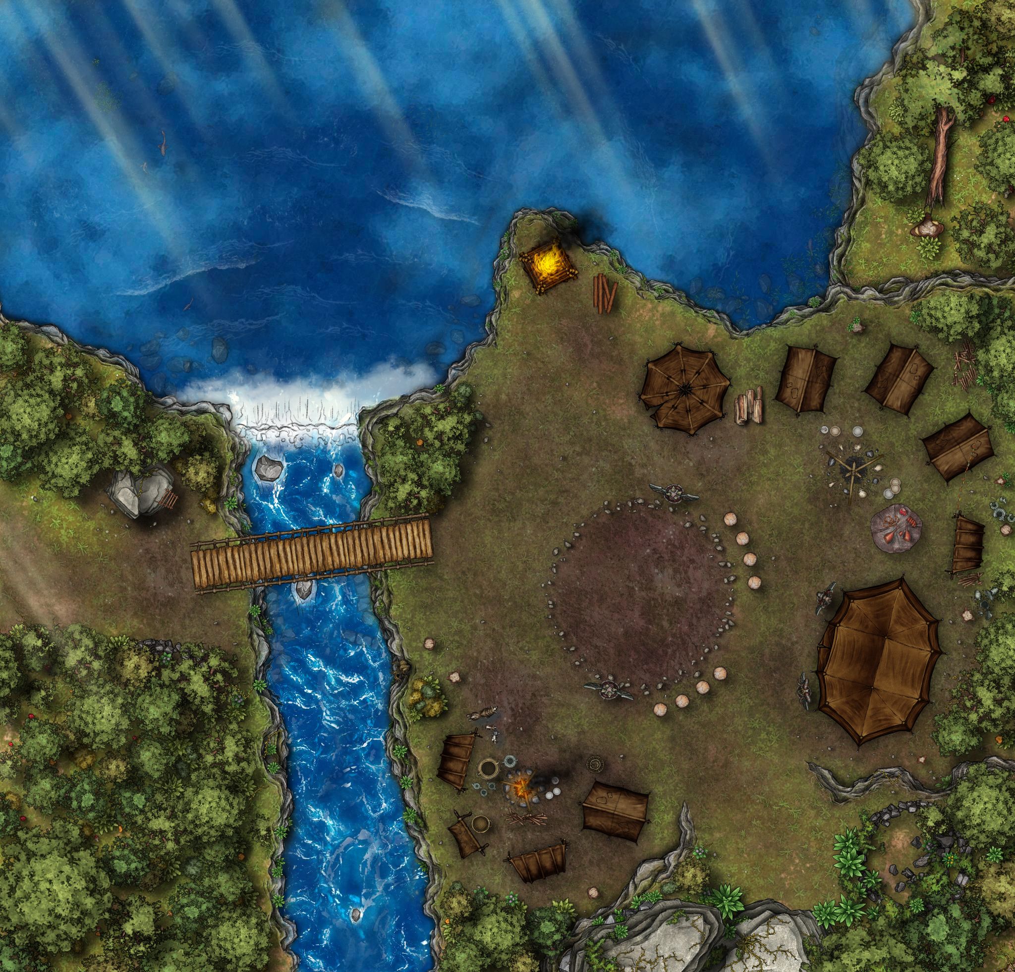 Small camp near waterfall | Inkarnate - Create Fantasy Maps Online