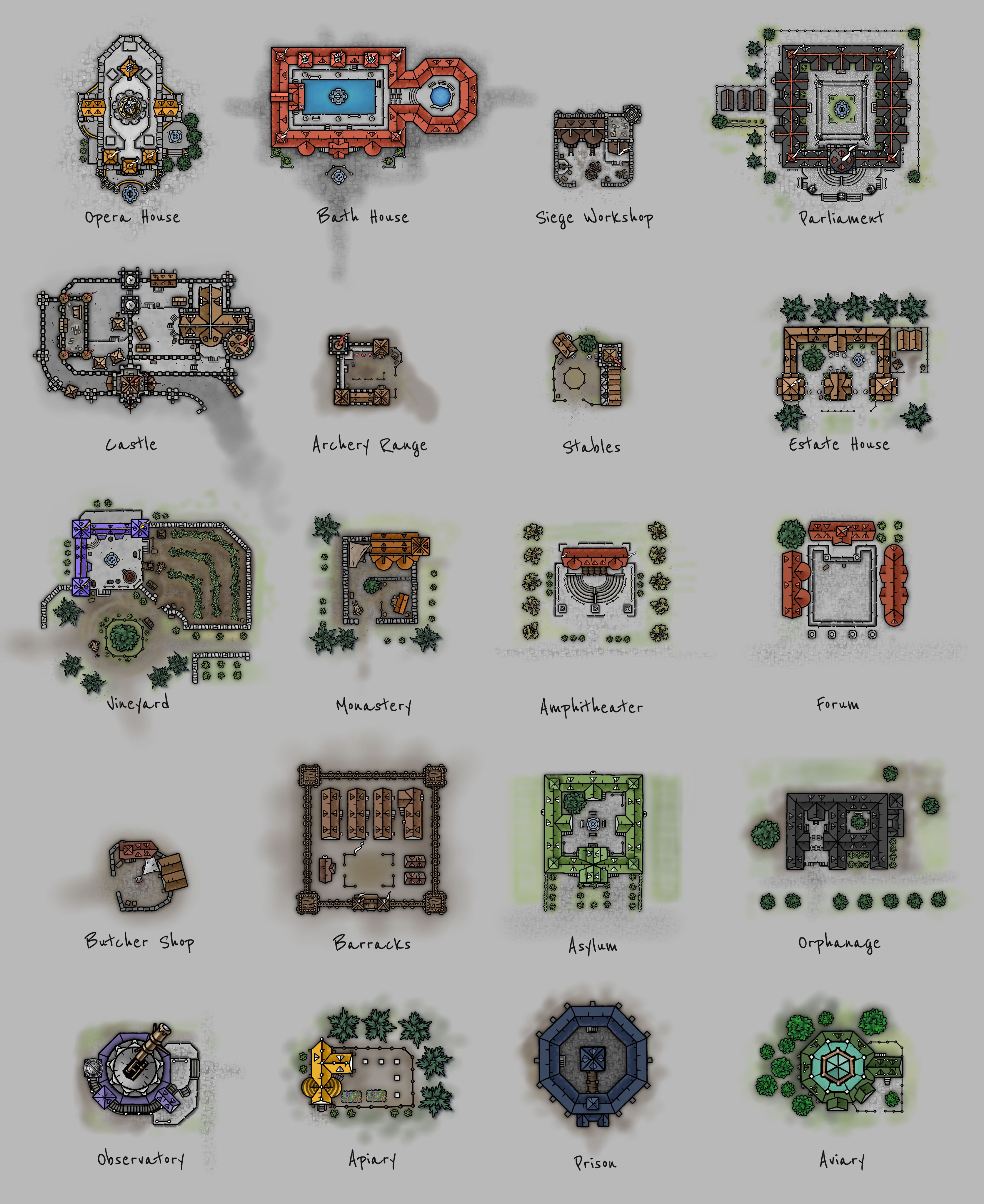 Watercolor Modular Buildings 1 | Inkarnate - Create Fantasy Maps Online