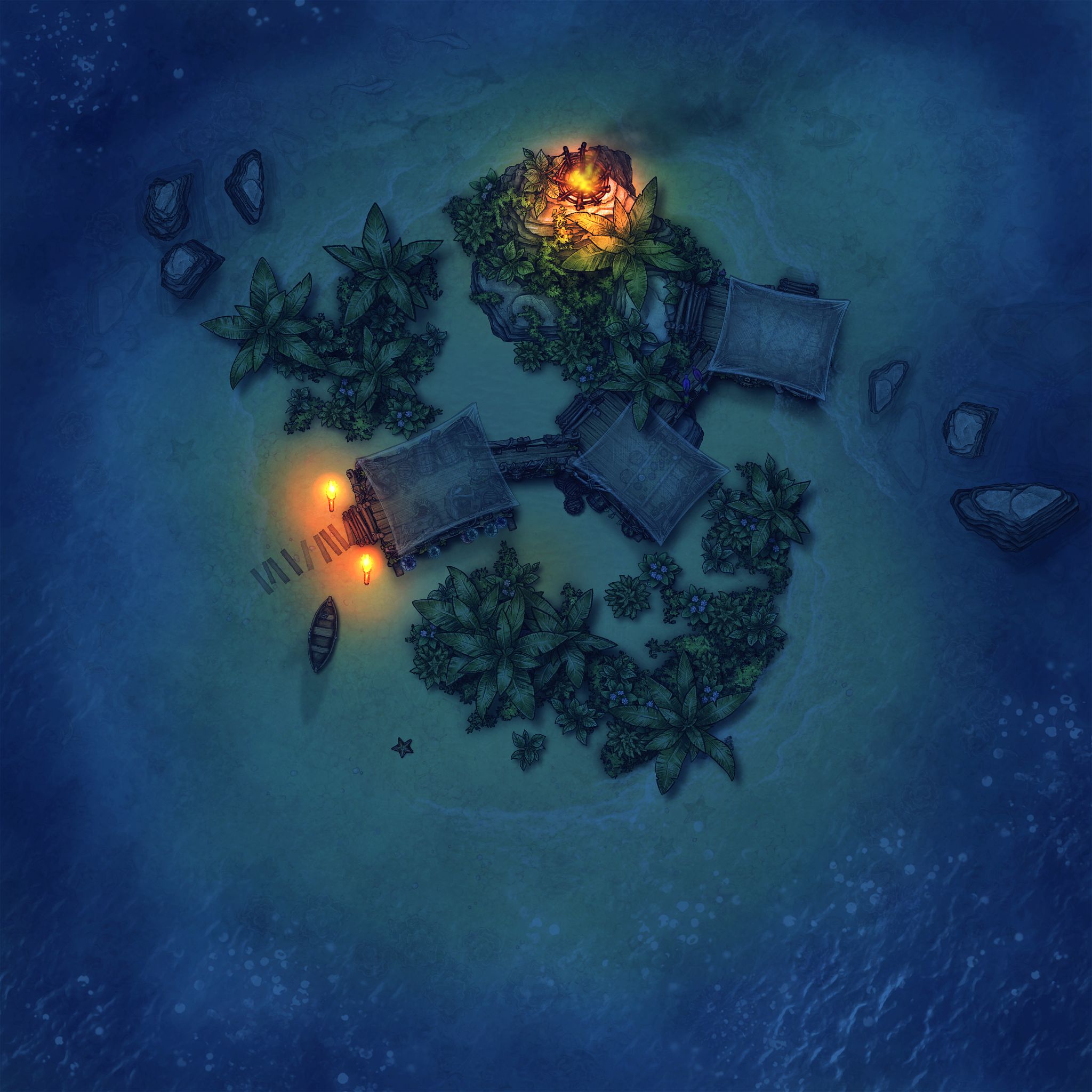 Tropical Island Tavern at Night | Inkarnate - Create Fantasy Maps Online