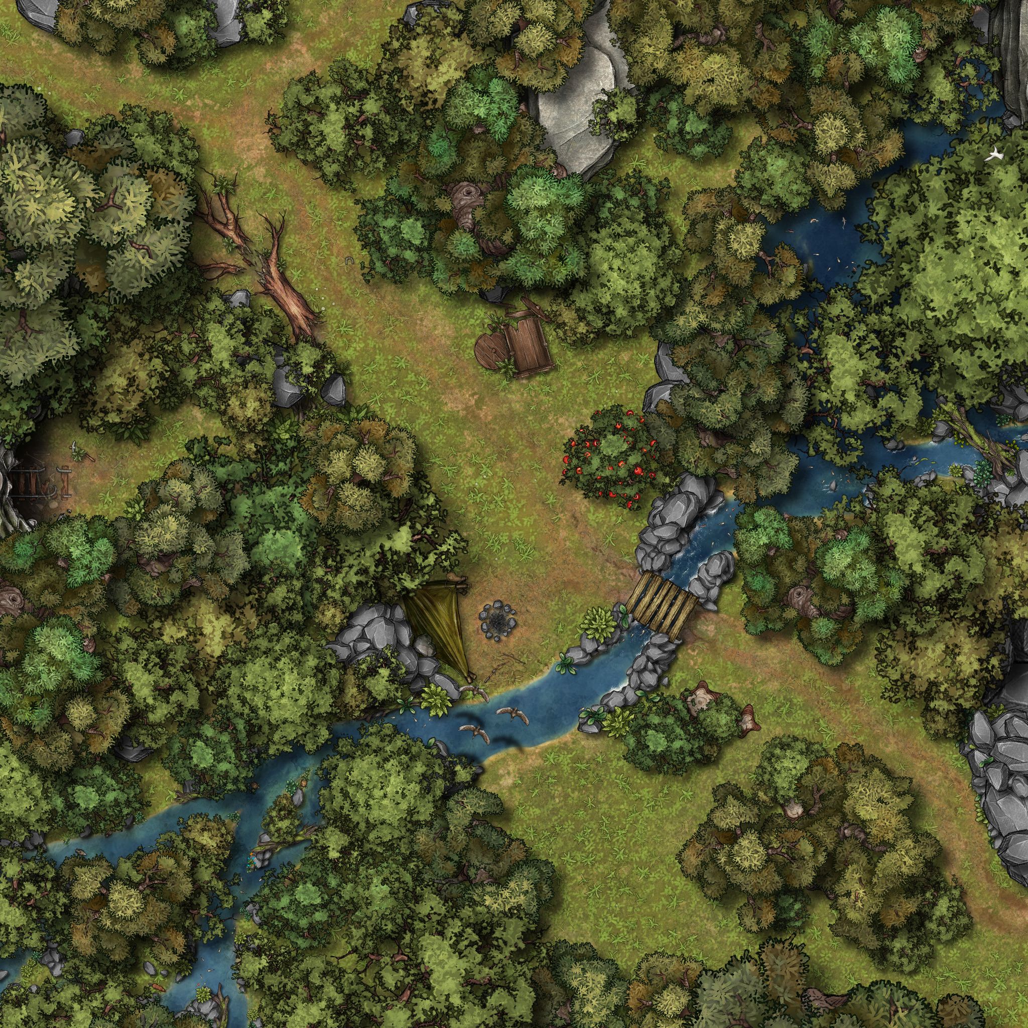 River camp with old Mine entrance | Inkarnate - Create Fantasy Maps Online