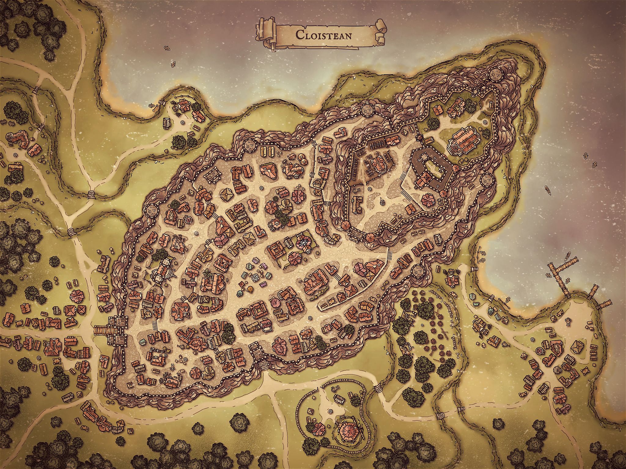 Town & Abby of Cloistean | Inkarnate - Create Fantasy Maps Online