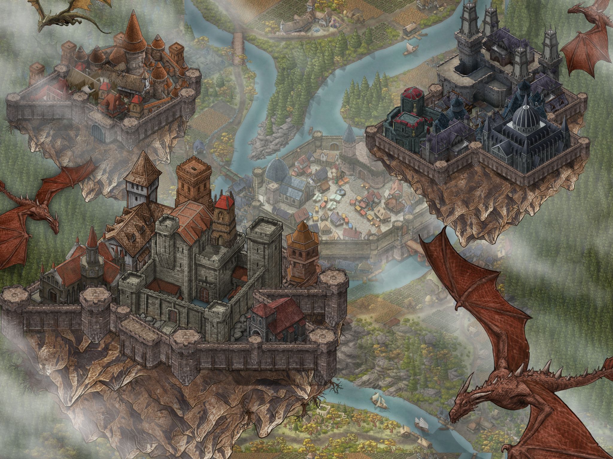 Flying Citadels over Elderbridge | Inkarnate - Create Fantasy Maps Online
