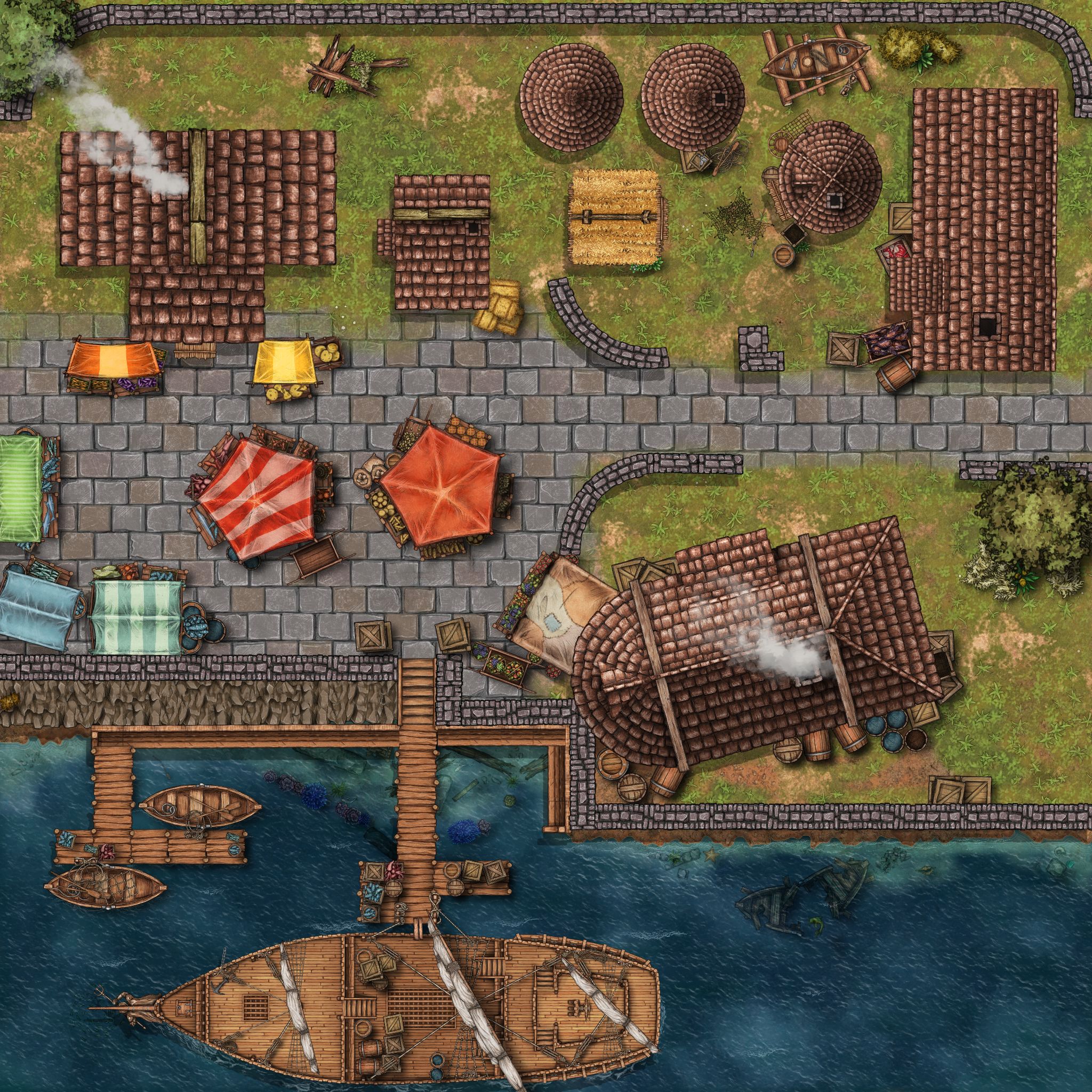 Market at the fishing port | Inkarnate - Create Fantasy Maps Online